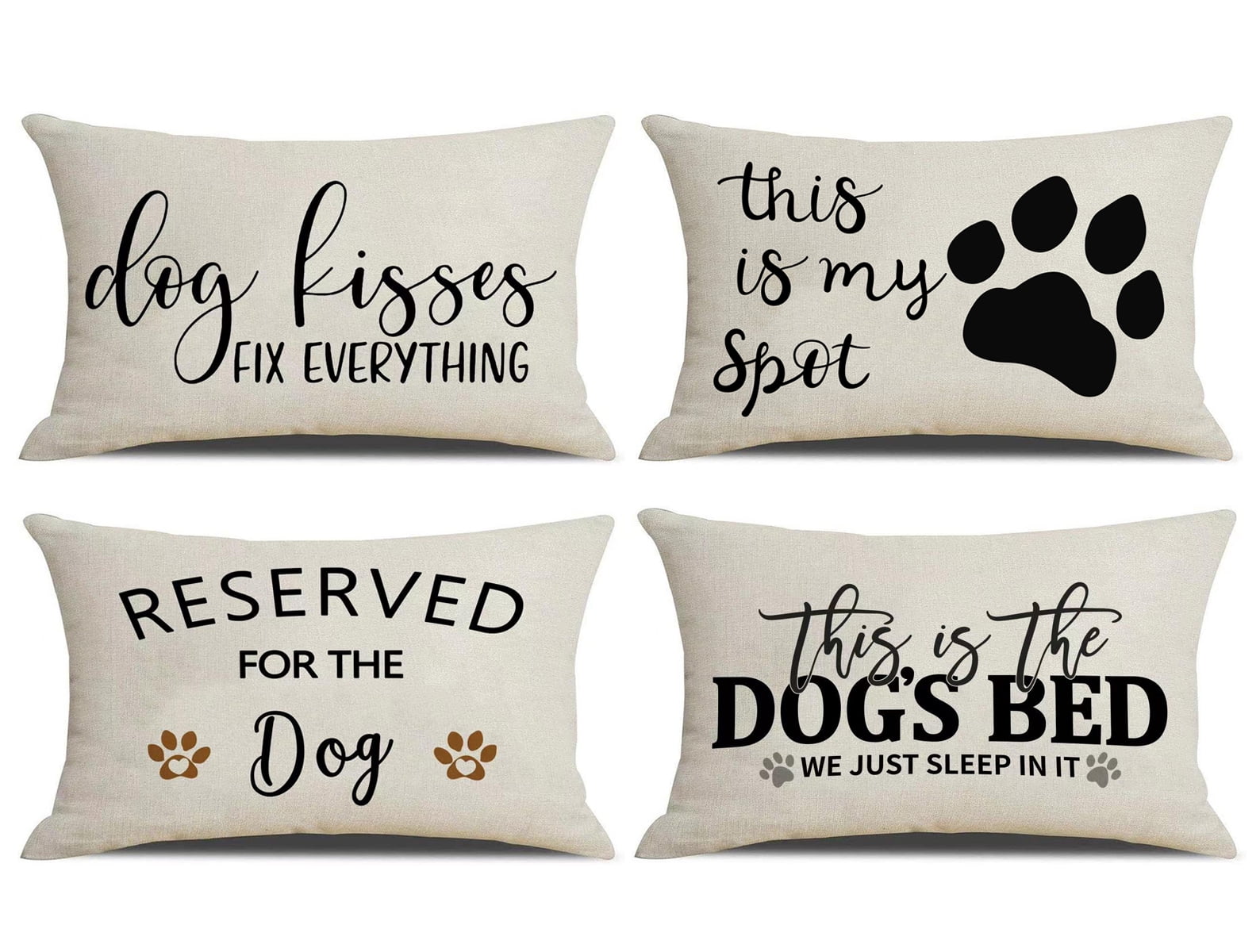 NYDECOR Set of 4 Farmhouse Dog Pillow Covers 12x20 Quote Pet Dog Kisses ...