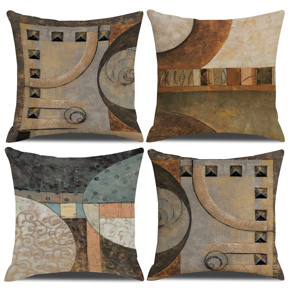 NYDECOR Vintage Abstract Pillow Covers 18x18 Set of 4 Geometric Pillow ...