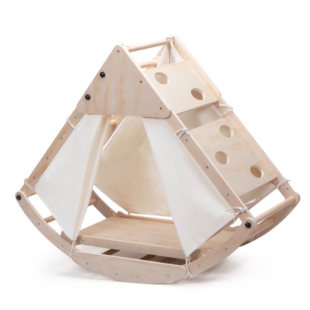 NYEEKOY Foldable Wooden Climbing Triangle Set with Ramp for Toddlers ...