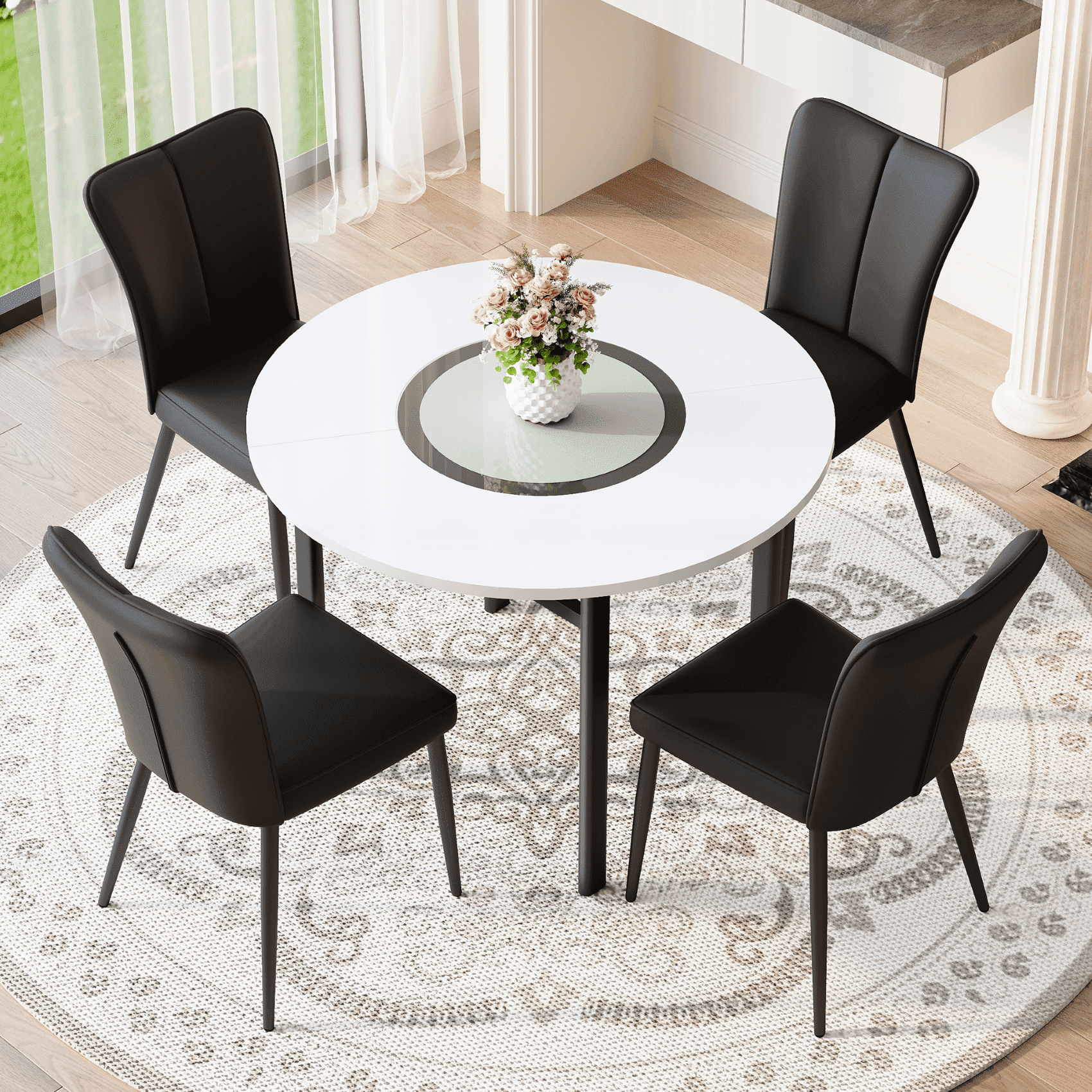 NYEESS 5-Piece Dining Room Set, 42" Modern White Round MDF Table with ...