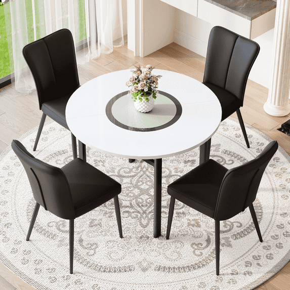 NYEESS 5-Piece Dining Room Set, 42" Modern White Round MDF Table with ...