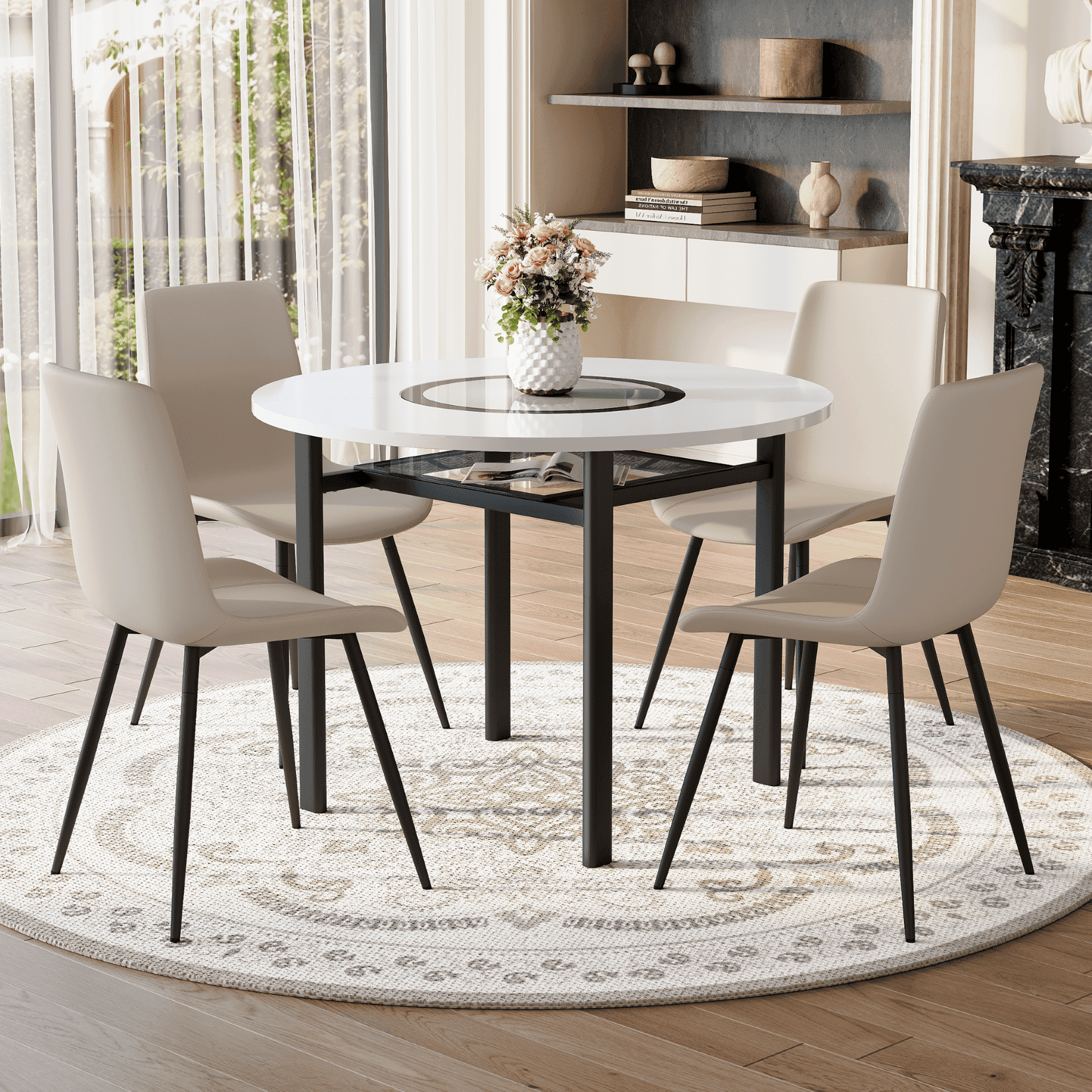 NYEESS 5-Piece Modern Round Dining Table Set for 4, 42" White MDF ...