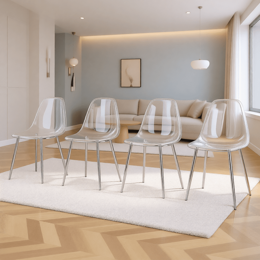 NYEESS, Set of 4 Clear Transparent Dining Chairs, Sliver Metal Legs ...