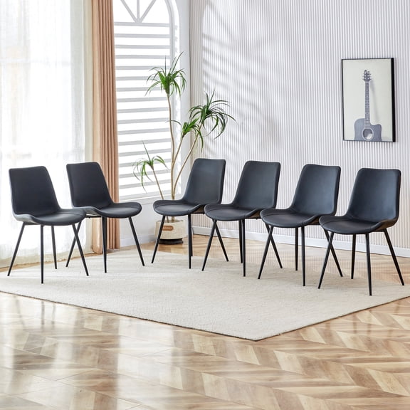 Modern Dining Chair Set of 6, PU Leather Upholstered Comfy Kitchen ...