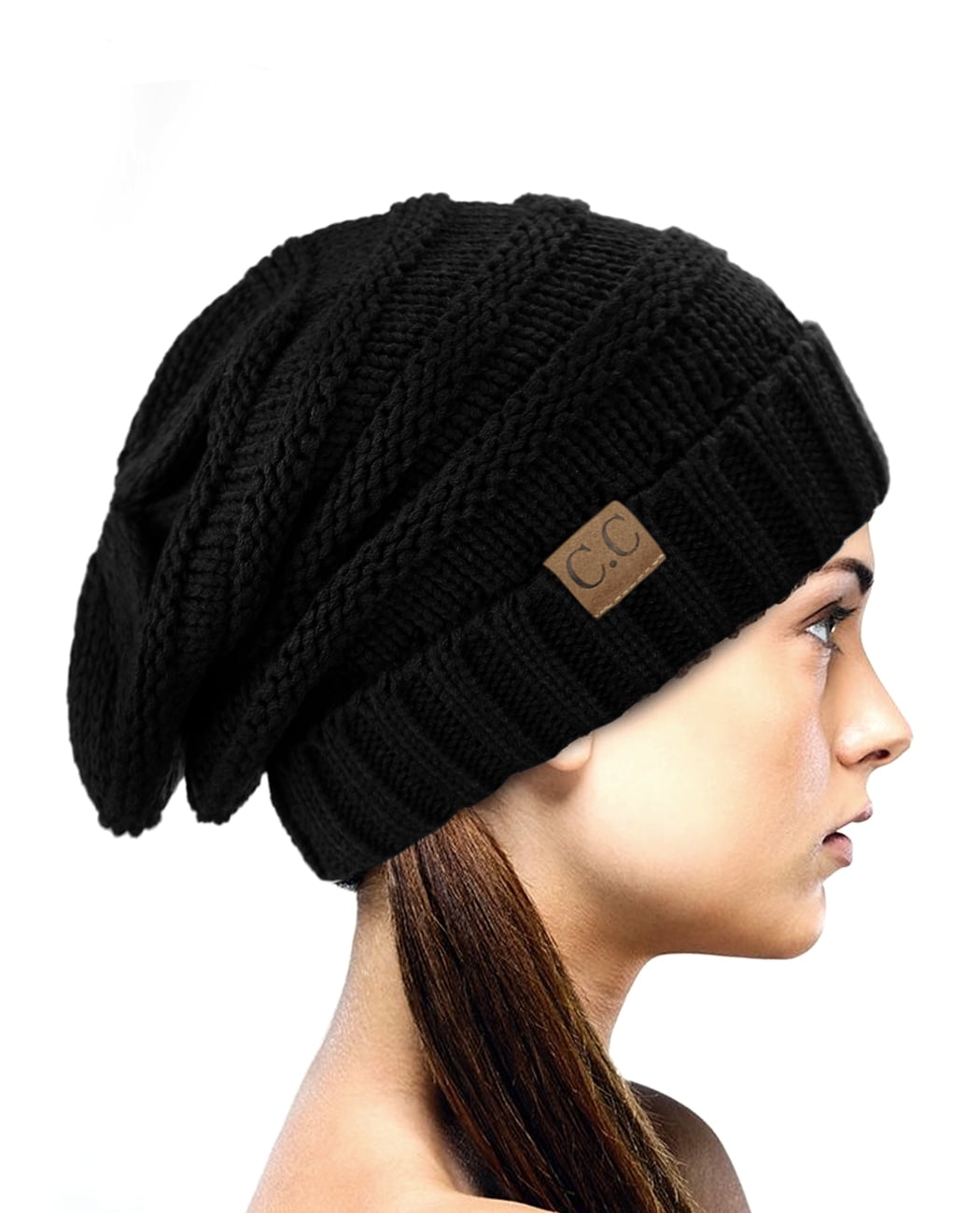 NYFASHION101 Oversized Baggy Slouchy Winter Beanie Hat, Black, 100% ...