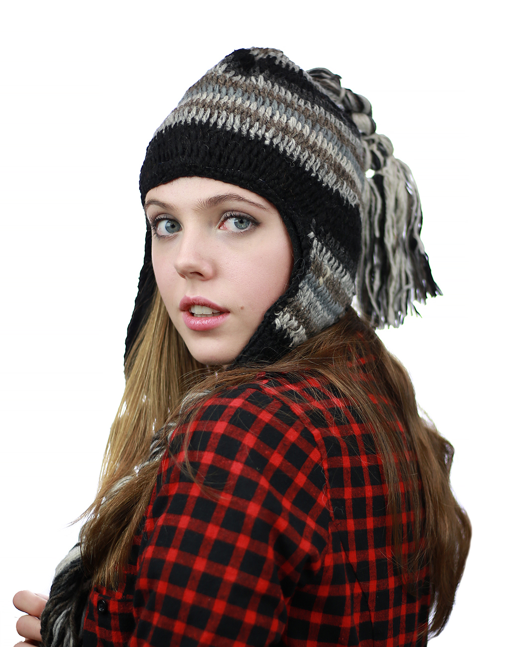 NYFASHION101 Nepal Handmade Ear Flaps Wool Fleece Lined Winter Hat ...