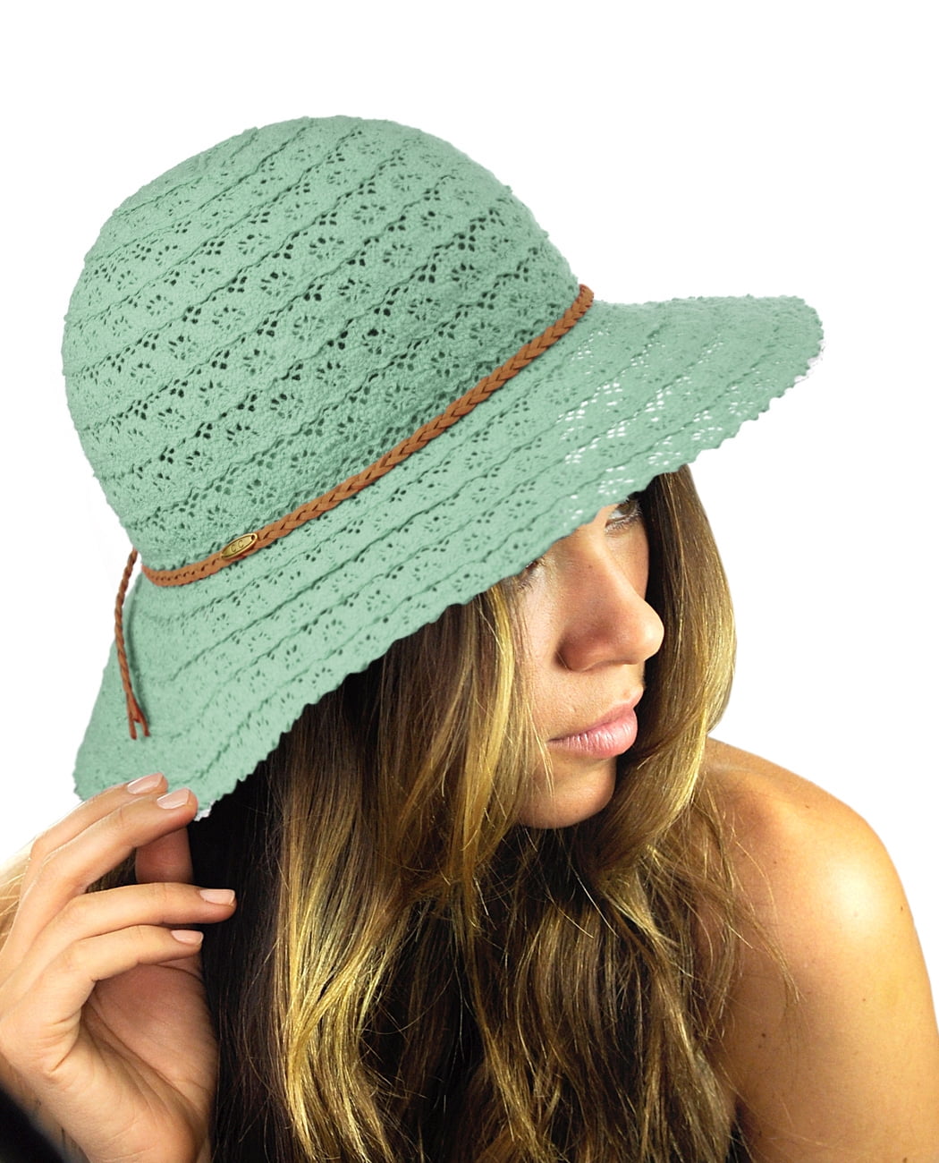 NYFASHION101 Open Knit Brown Braided Trim Vented Cotton Beach Sun Hat ...
