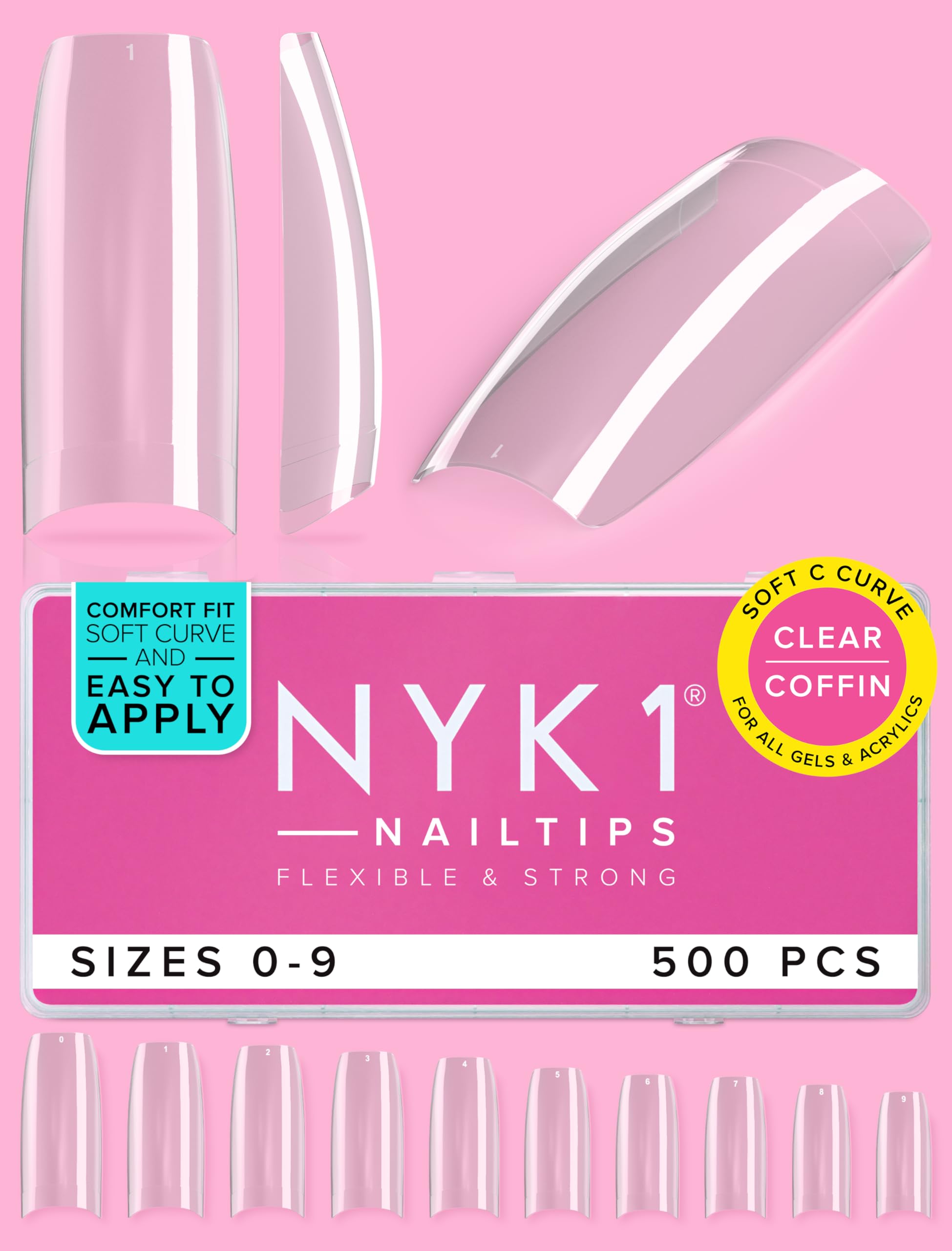 NYK1 Clear Tips - 500PCS Half Cover Coffin Tips (10 Sizes) Strong ...