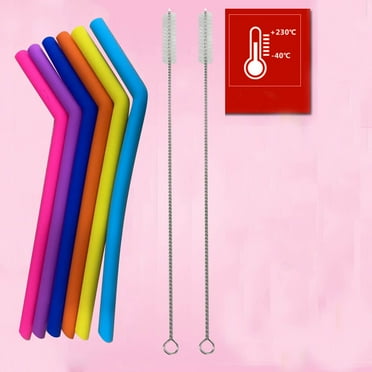 BSJJY Reusable Silicone Straws, 6 pcs Flexible Short Drink 6.7" Straws ...