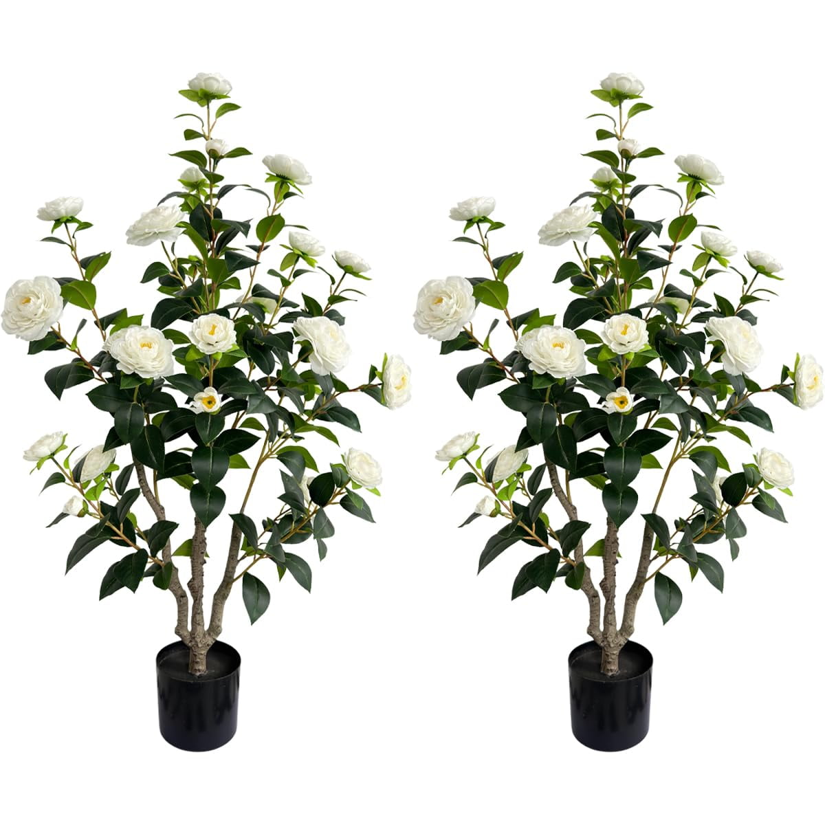 NYPP Artificial Camellia Tree 3.4ft White Flowers and Green Leaves ...