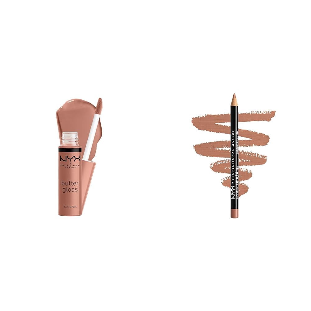 NYX Butter Gloss Madeleine & Slim Lip Pencil Natural Lip Makeup Bundle ...