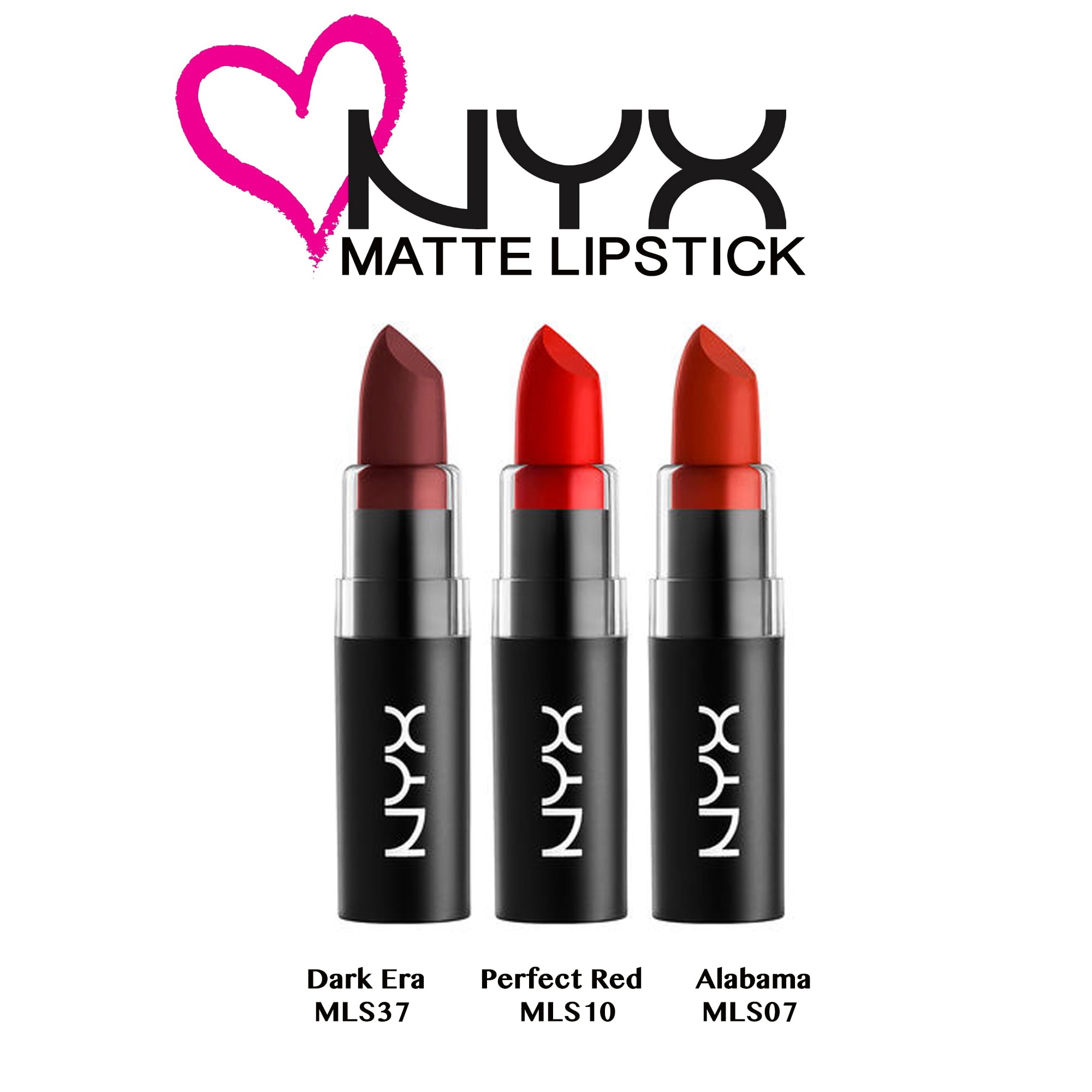 NYX Matte Lipstick 3 pc. Set (Dark Era, Perfect Red, & Alabama ...