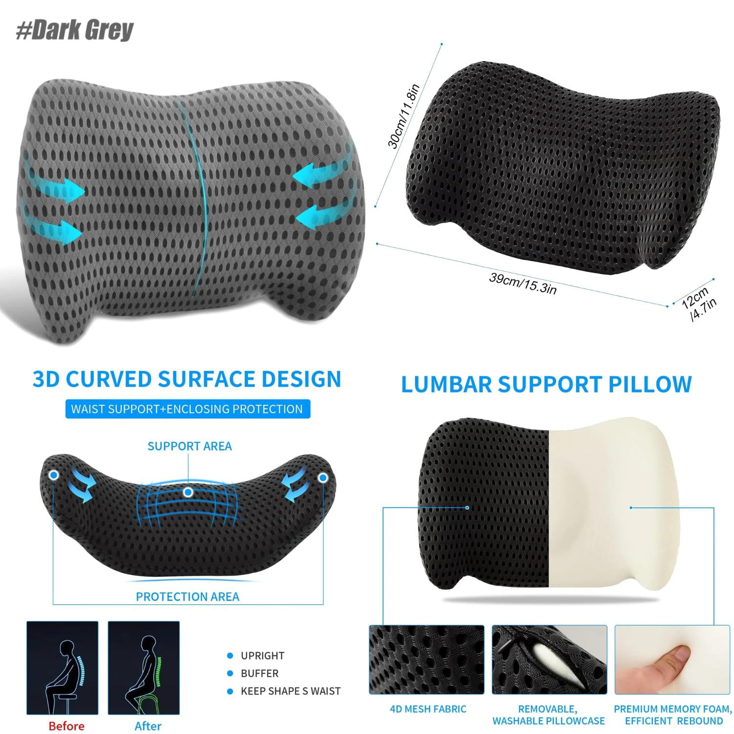 NZHSNG Lumbar Support Pillow Office Chair Low Back Support Car ...