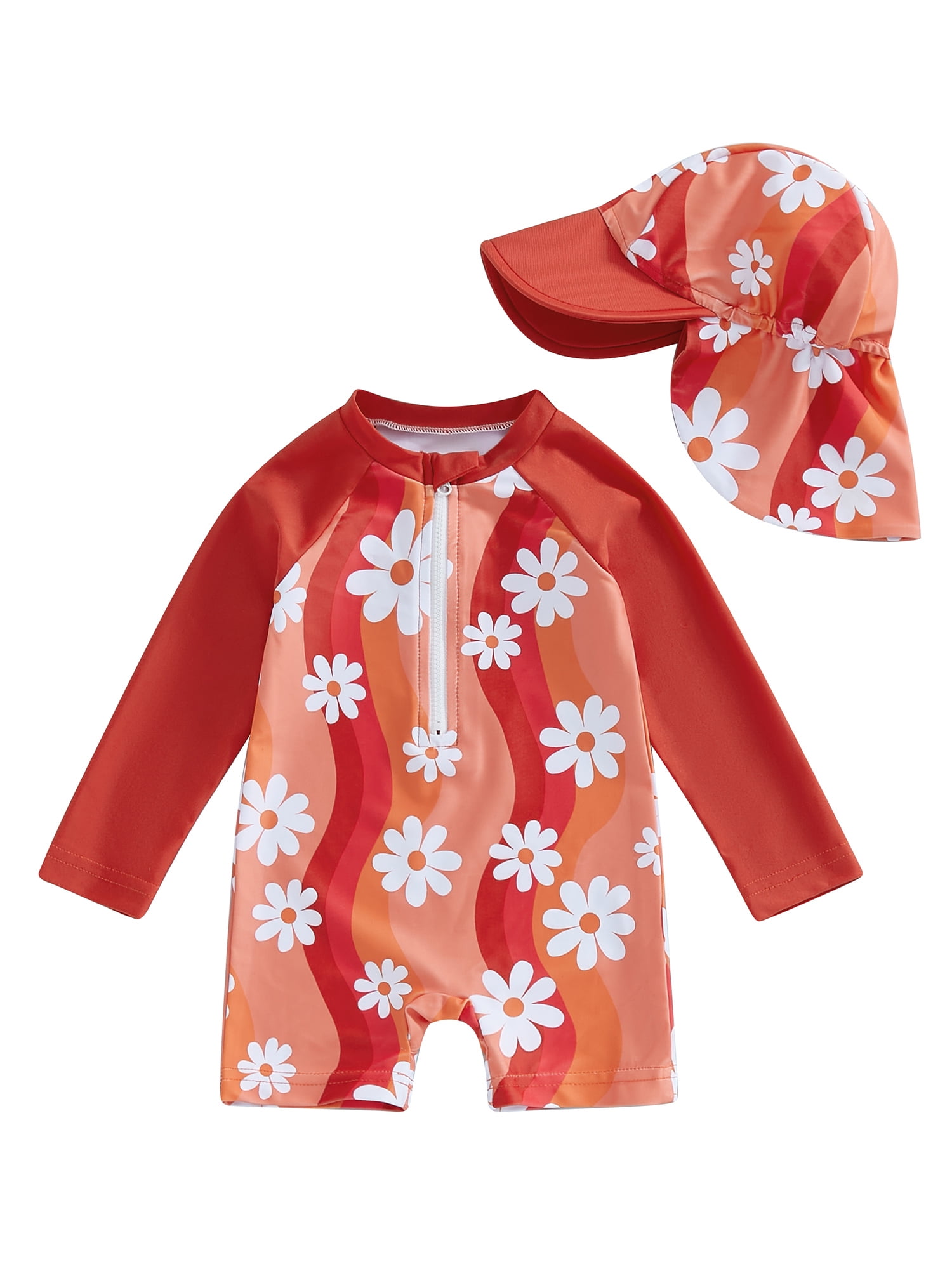 NZNDSHD Toddler Girl Long Sleeve Swimsuit Floral/Flamingo Print Half ...