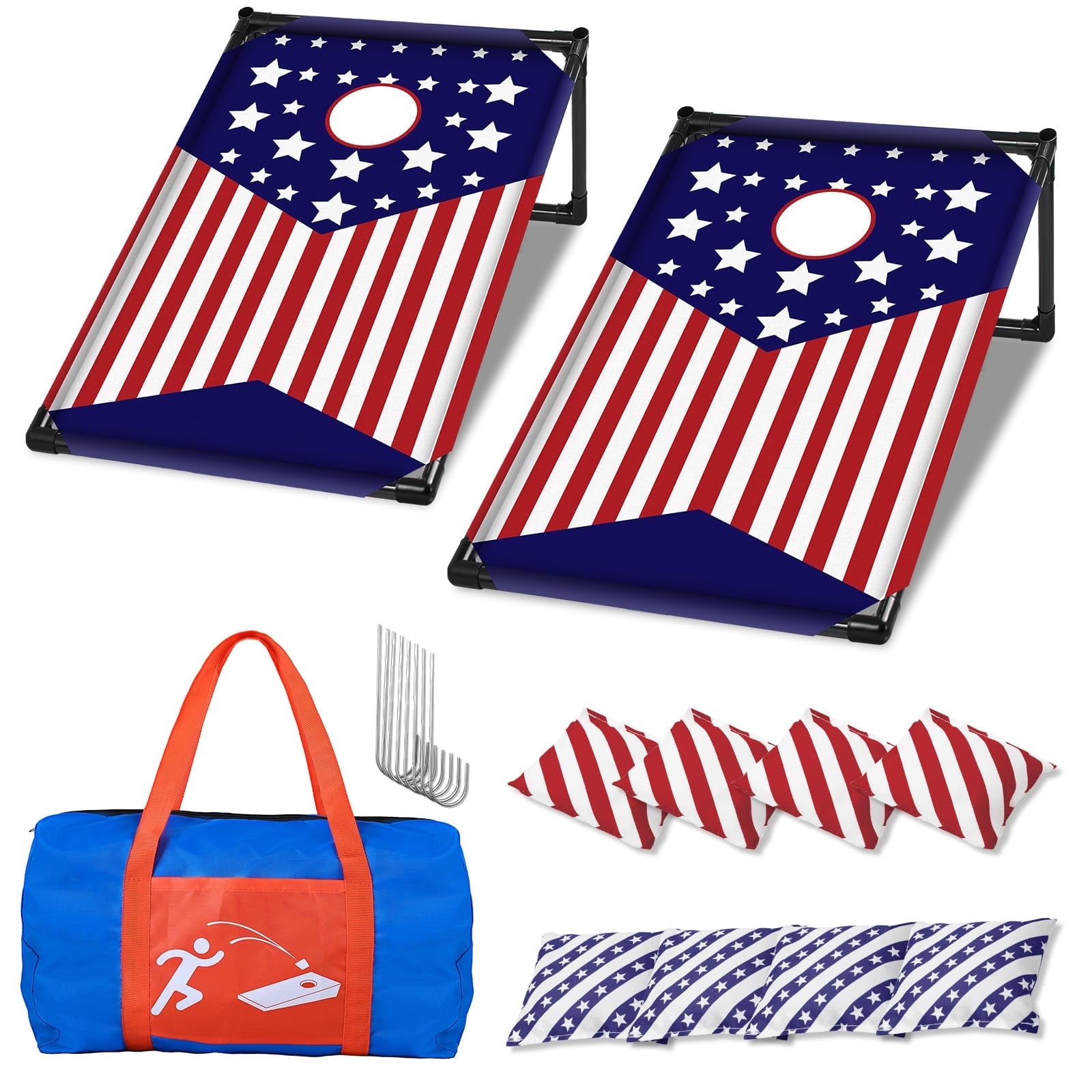 Portable Cornhole Set, Classic USA Flag, Includes 2 Boards, Outdoor ...