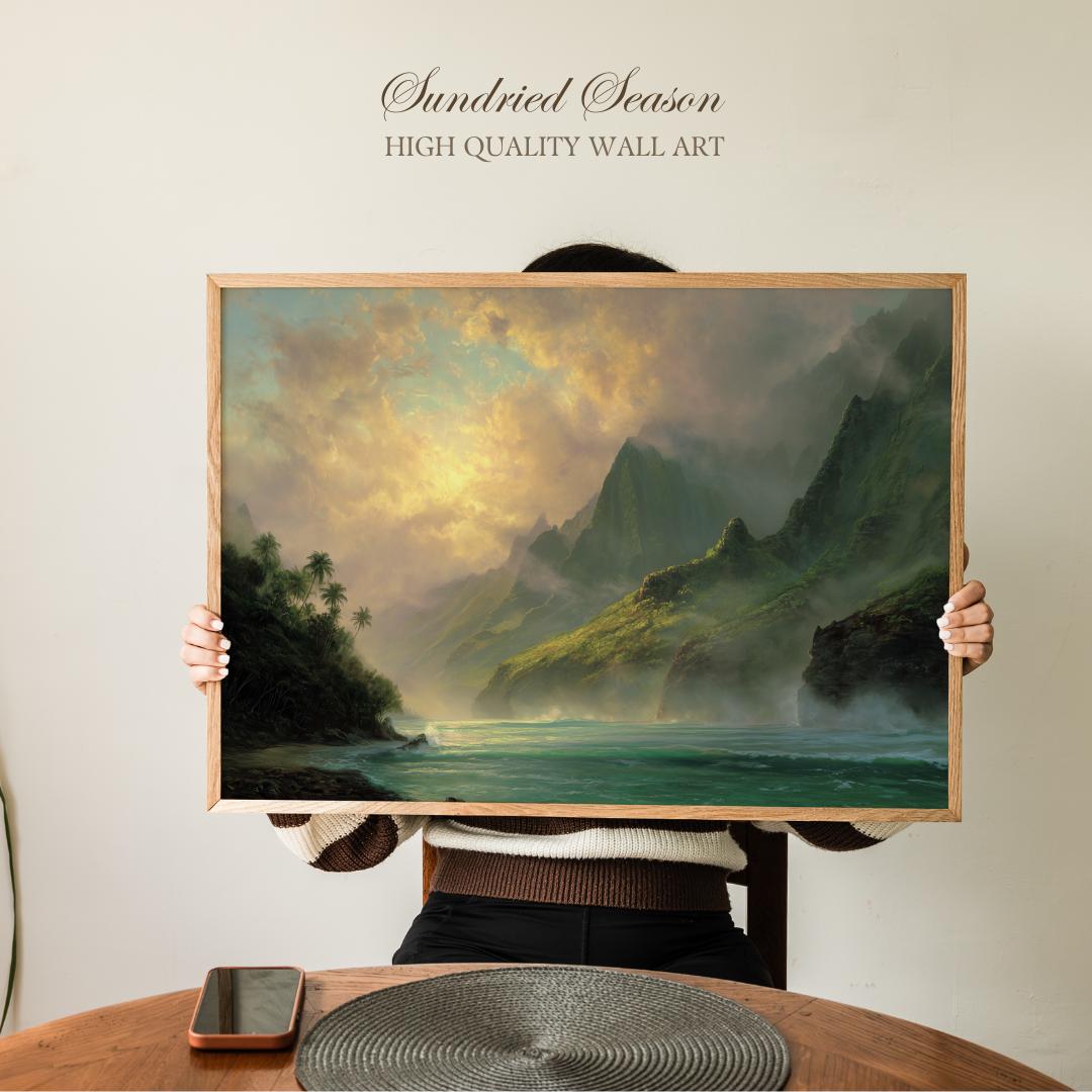 Na Pali Coast Wall Art Print, Lush Hawaiian Cliffs And Ocean Waves ...