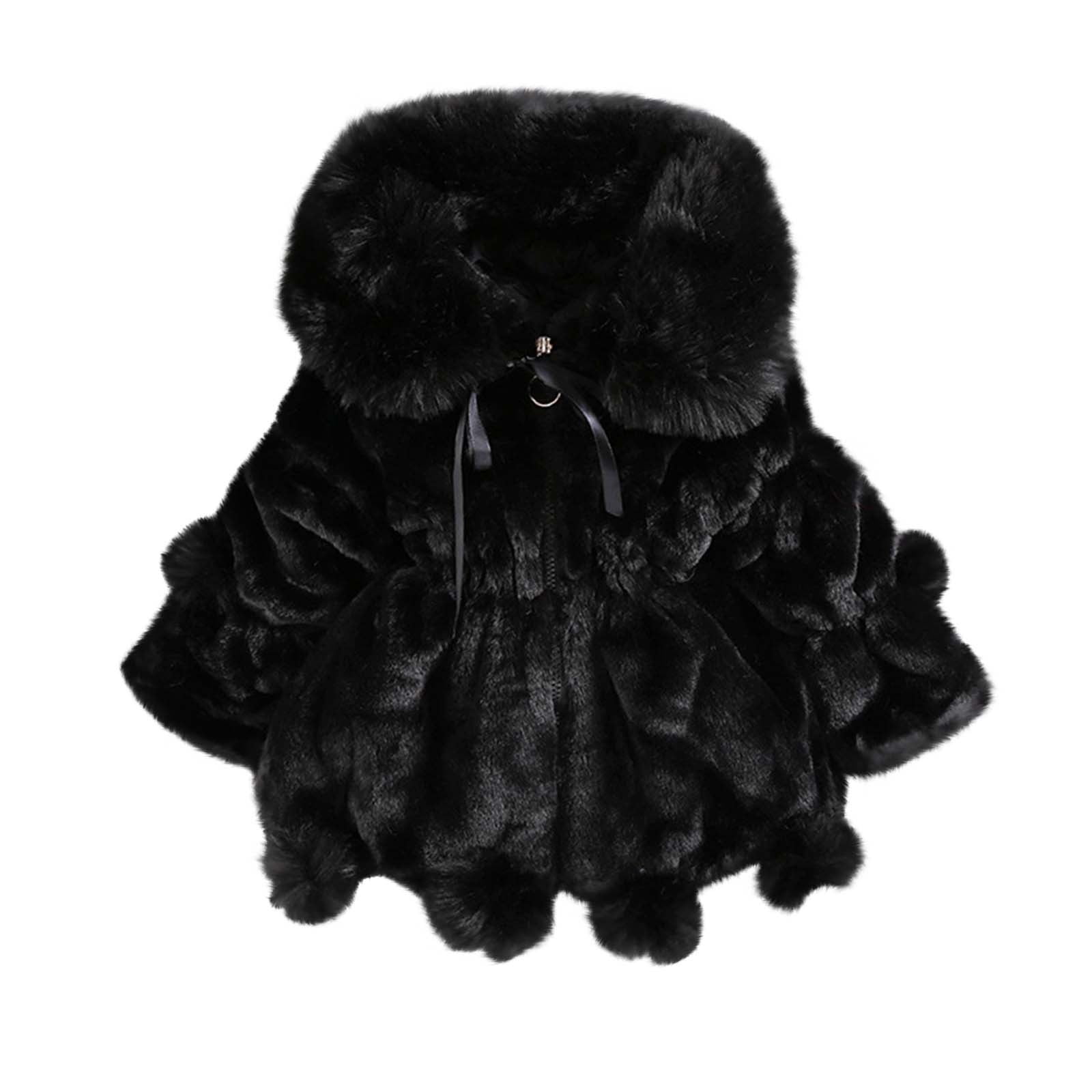 NaWent Toddler Girls Winter Fleece Coat Kids Hooded Faux Fur Jacket Baby Warm Outwear Black 2-3 ...