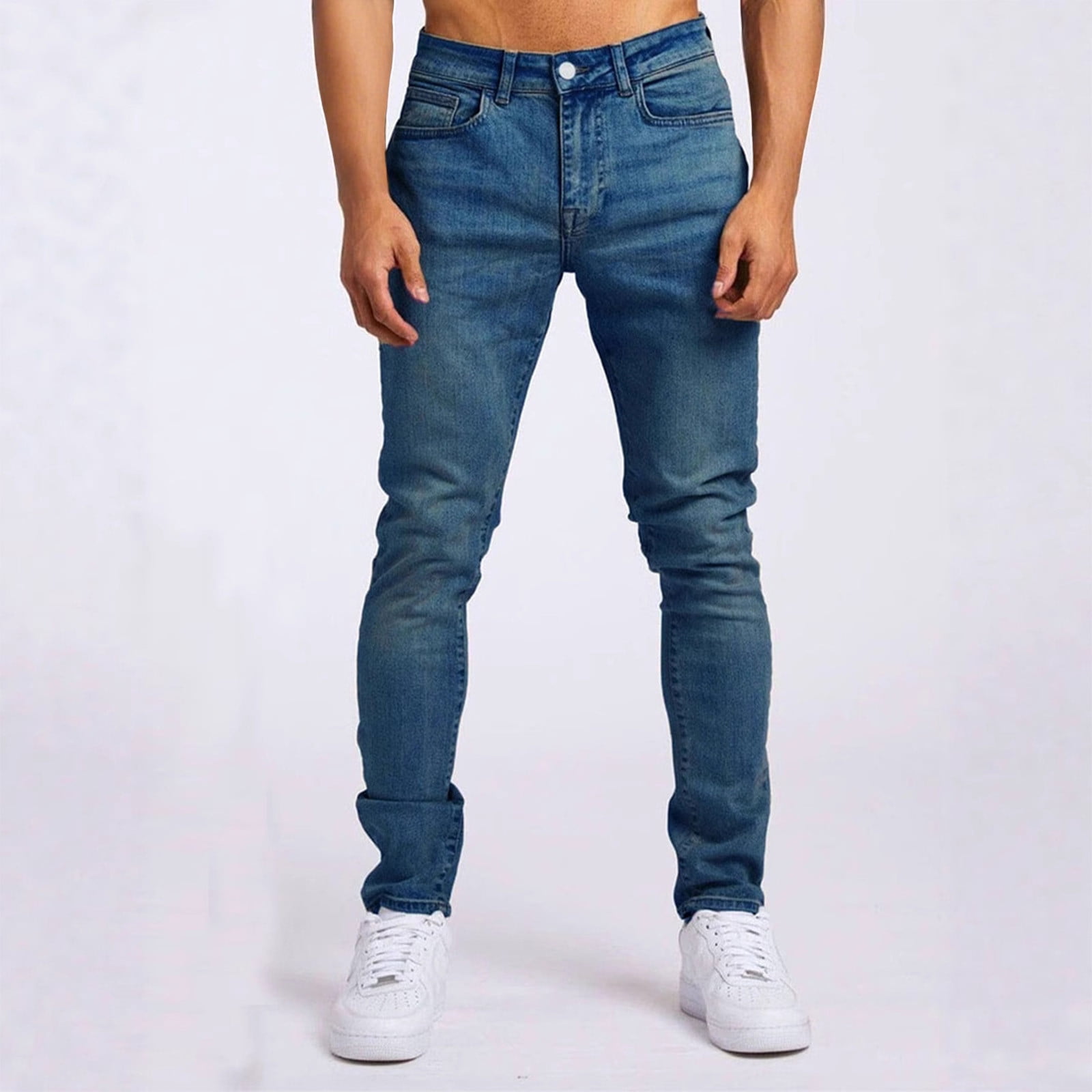 NaWent Men's Jeans Solid Color Casual Pocket Outdoor Spring Jeans Blue ...