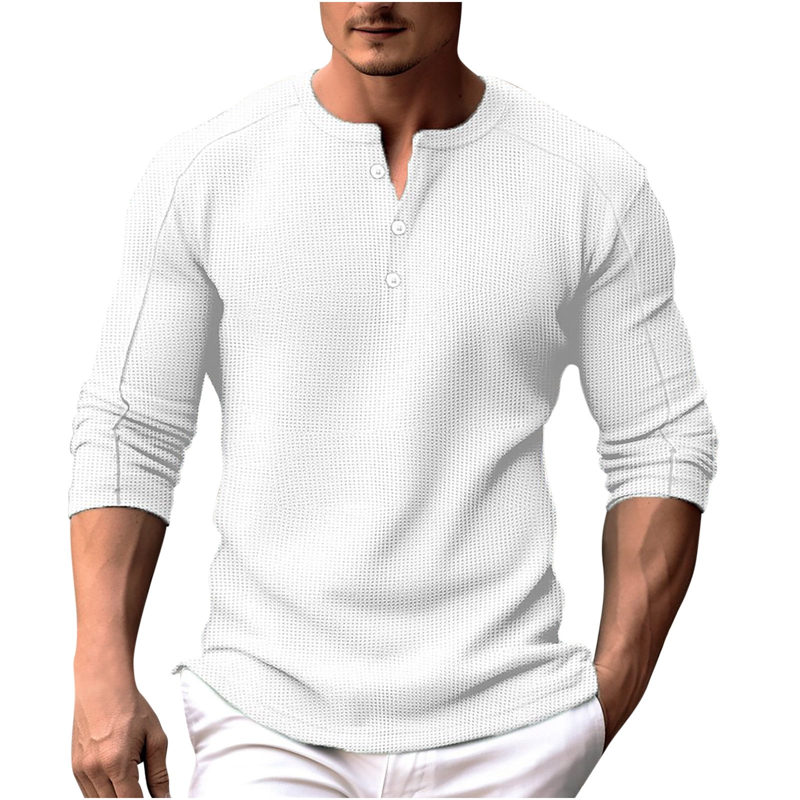 NaWent Men's Long Sleeve Waffle Henley Casual Henley T-shirts for Men ...