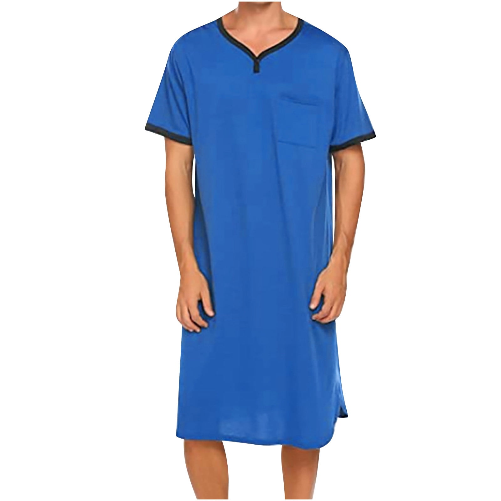 NaWent Men's Nightshirt Robe Short Sleeve Nightgown Henley Sleep Gowns ...