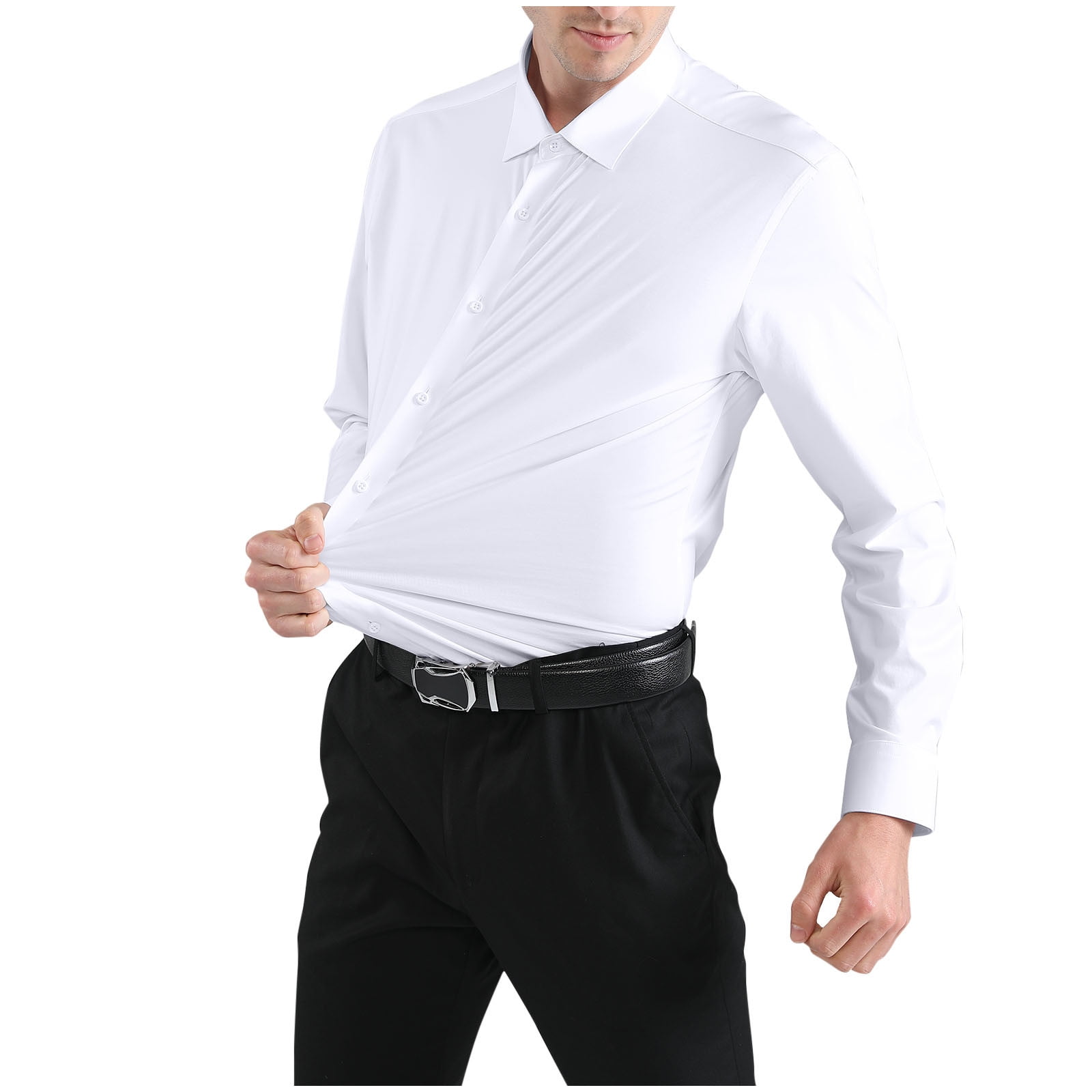 NaWent Mens Banded Collar Dress Shirts Long Sleeve Stretch Turndown ...