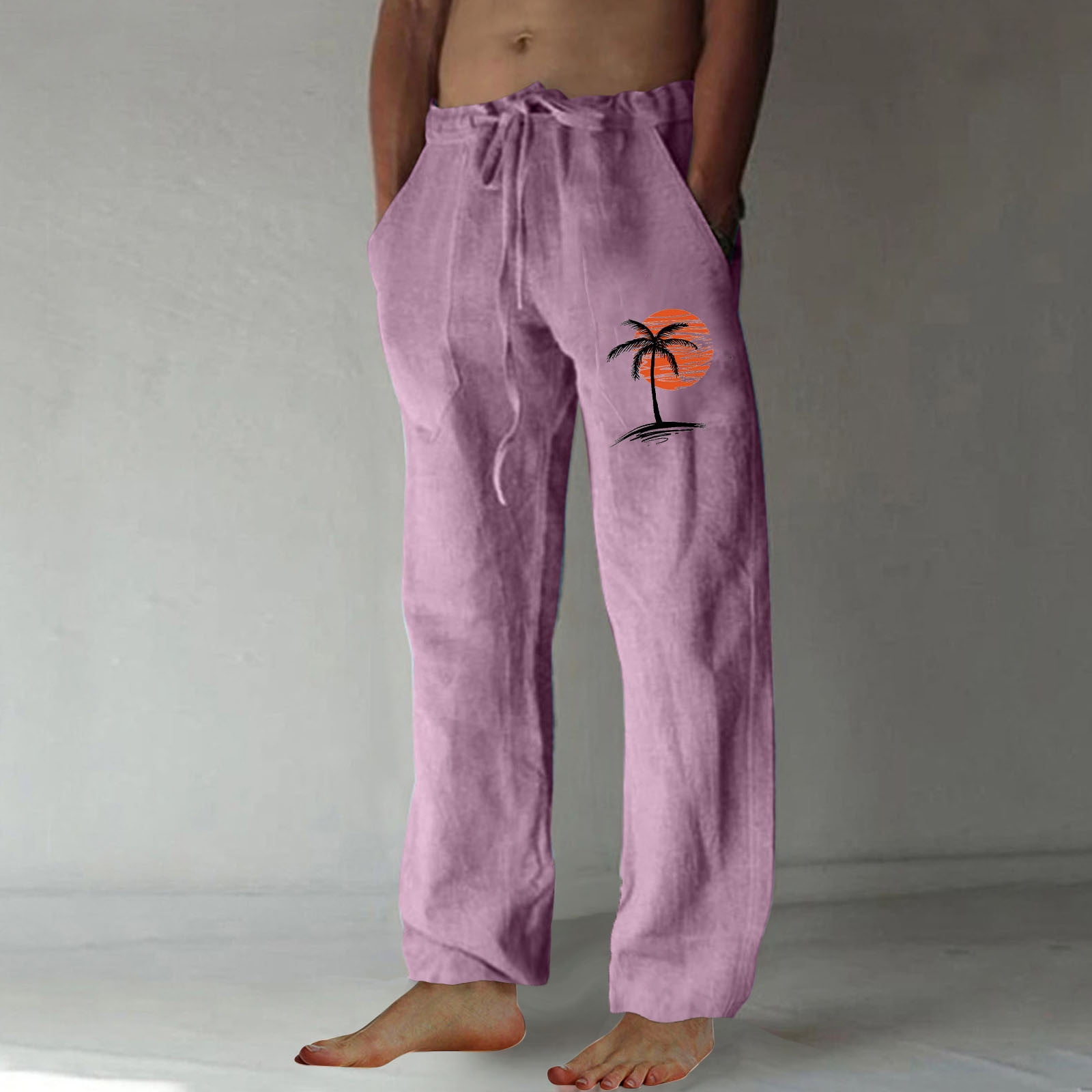 NaWent Mens Cotton Linen Pants,Wide Leg Drawstring Closure Pull On ...