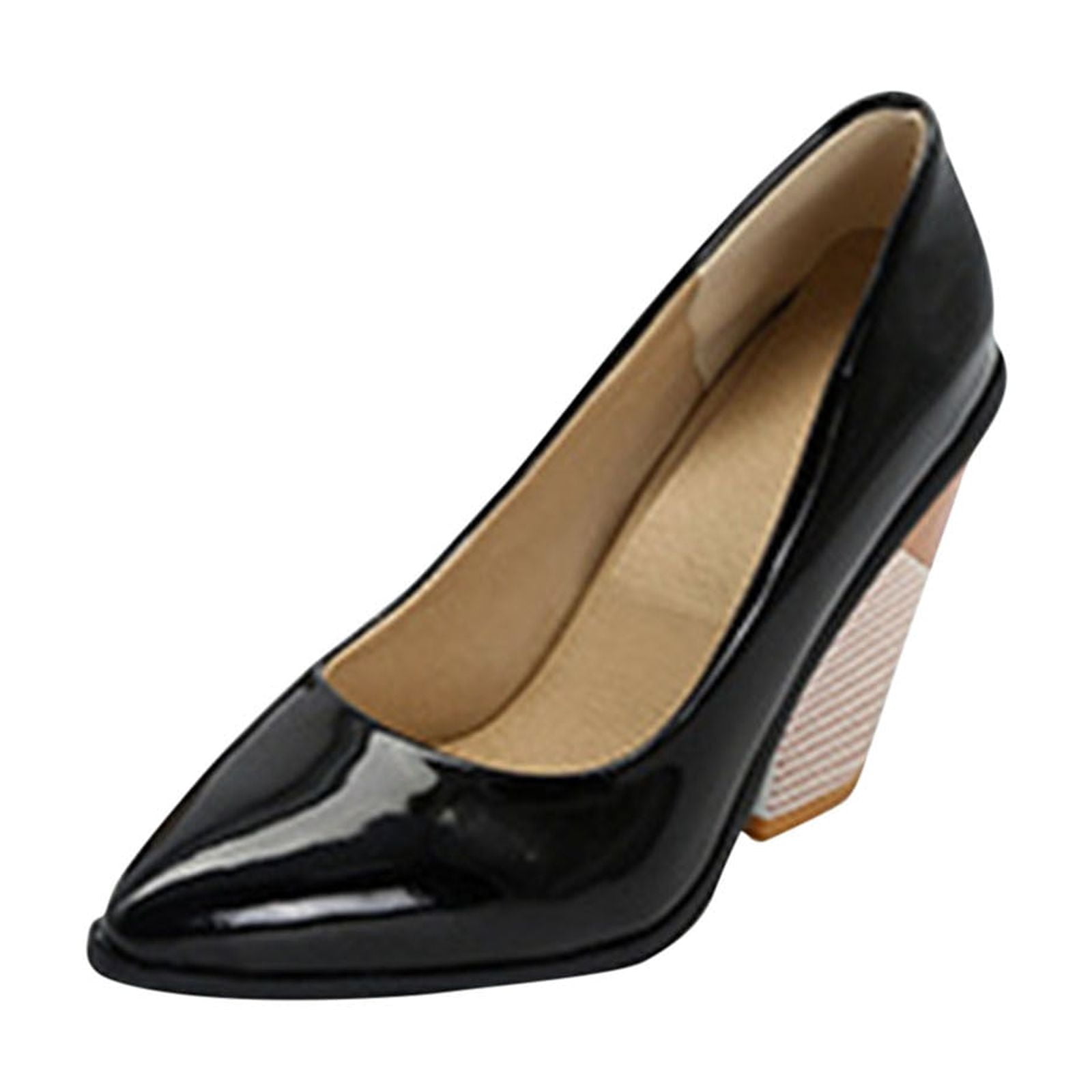 NaWent Women's IN4 Chunky-HI Block High Heels Closed Pointed Toe Pumps ...