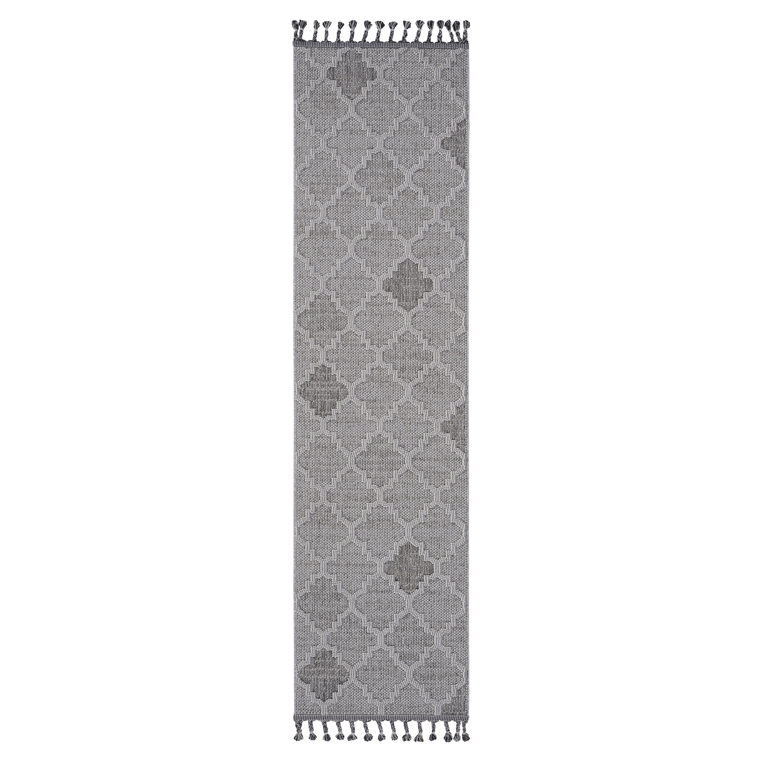 Naar Guros 2X8 Area Rug, White/Grey, Trellis Accent, Non-Shedding Area ...