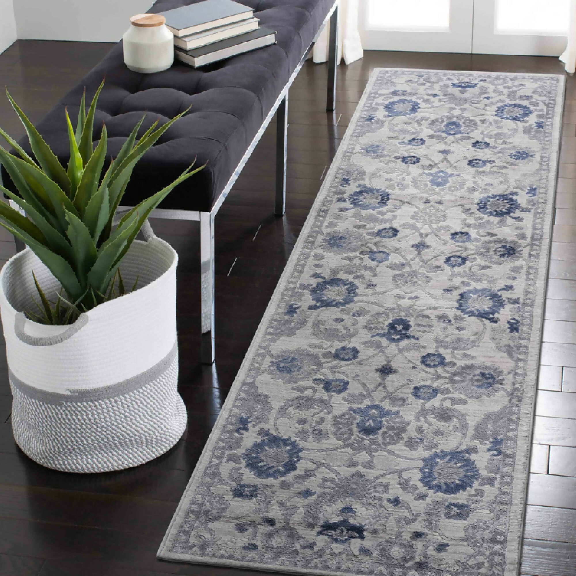 Naar Marfi 2X8 Area Rug, Blue/Silver Oriental, Non-Slip and Non ...