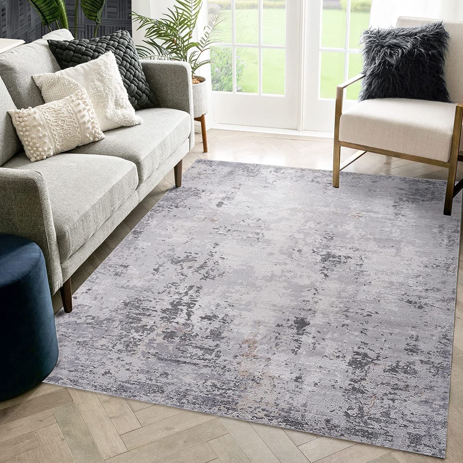 Naar Marfi 5X7 Area Rug, Ivory/Sand Abstract, Non-Slip and Non-Shedding ...