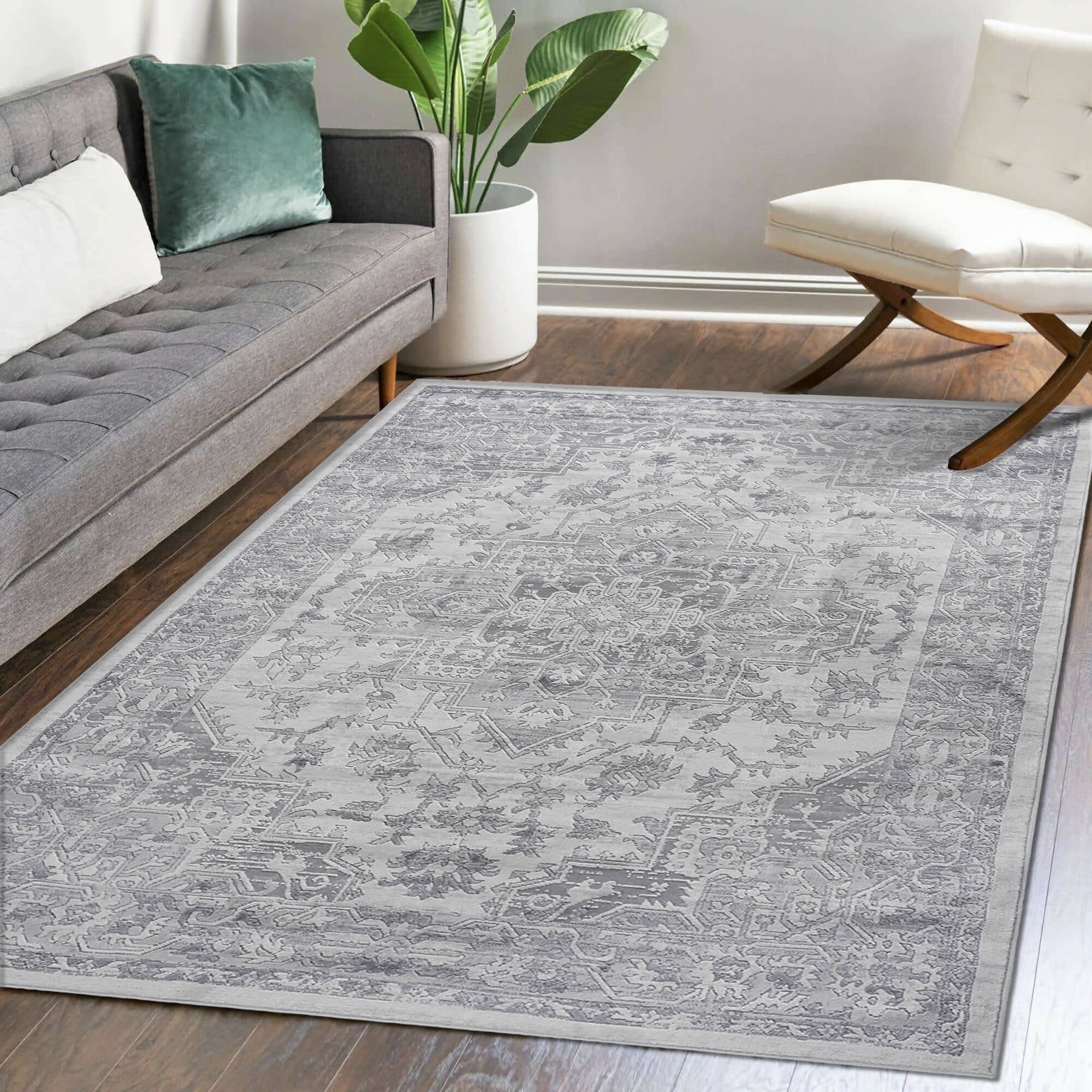 Naar Marfi 8X10 Area Rug, Silver Oriental, Non-Slip and Non-Shedding ...