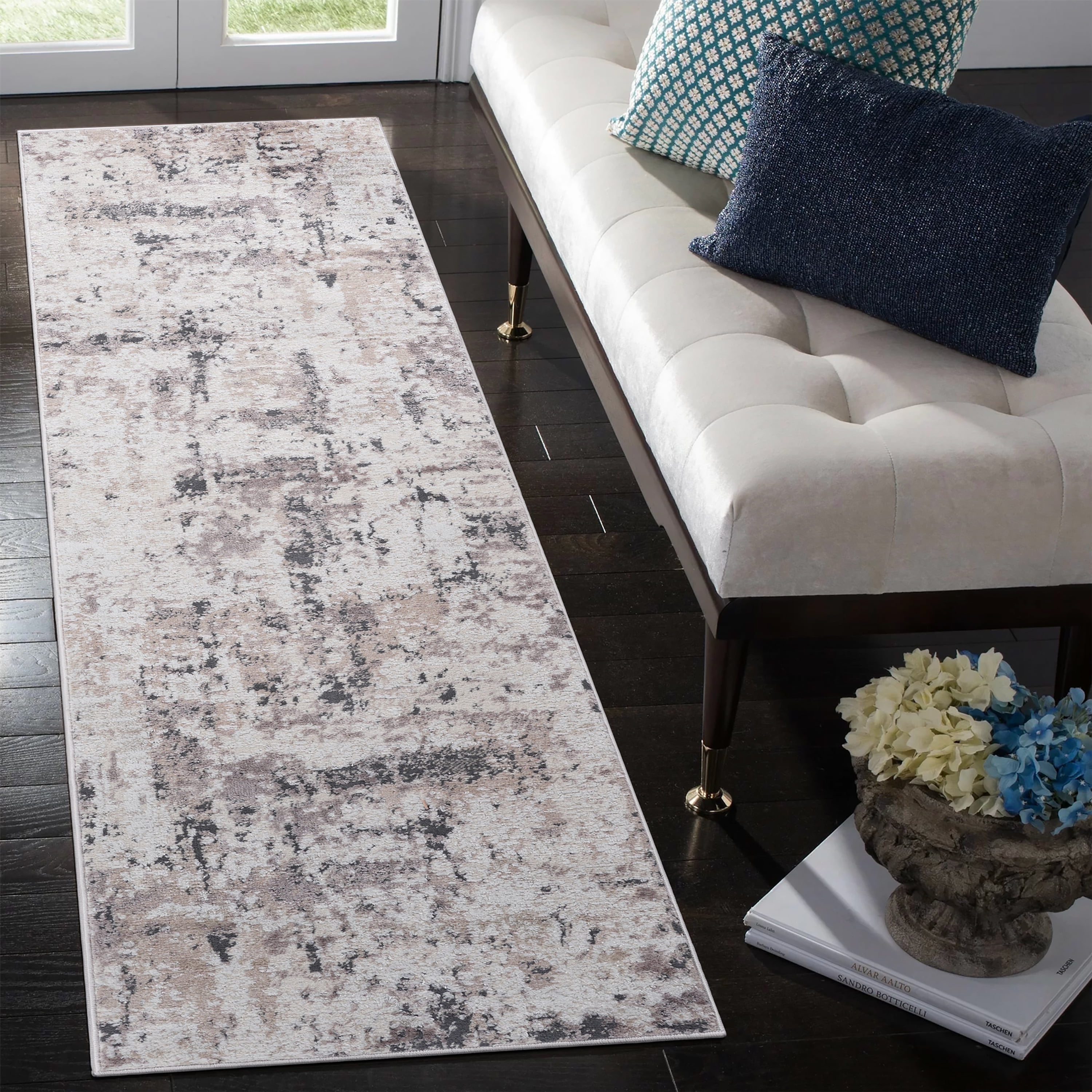 Naar Payas 2X8 Area Rug, Cream/Brown Abstract Power Loom Crafted Area ...