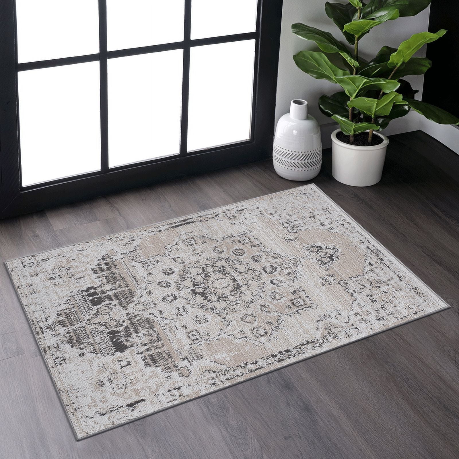 Naar Payas 2X3 Area Rug, Cream/Beige Medallion Power Loom Crafted Area ...