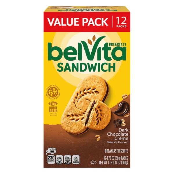 Nabisco Belvita Whole Grain Dark Chocolate Sandwich Biscuits, 12 count ...