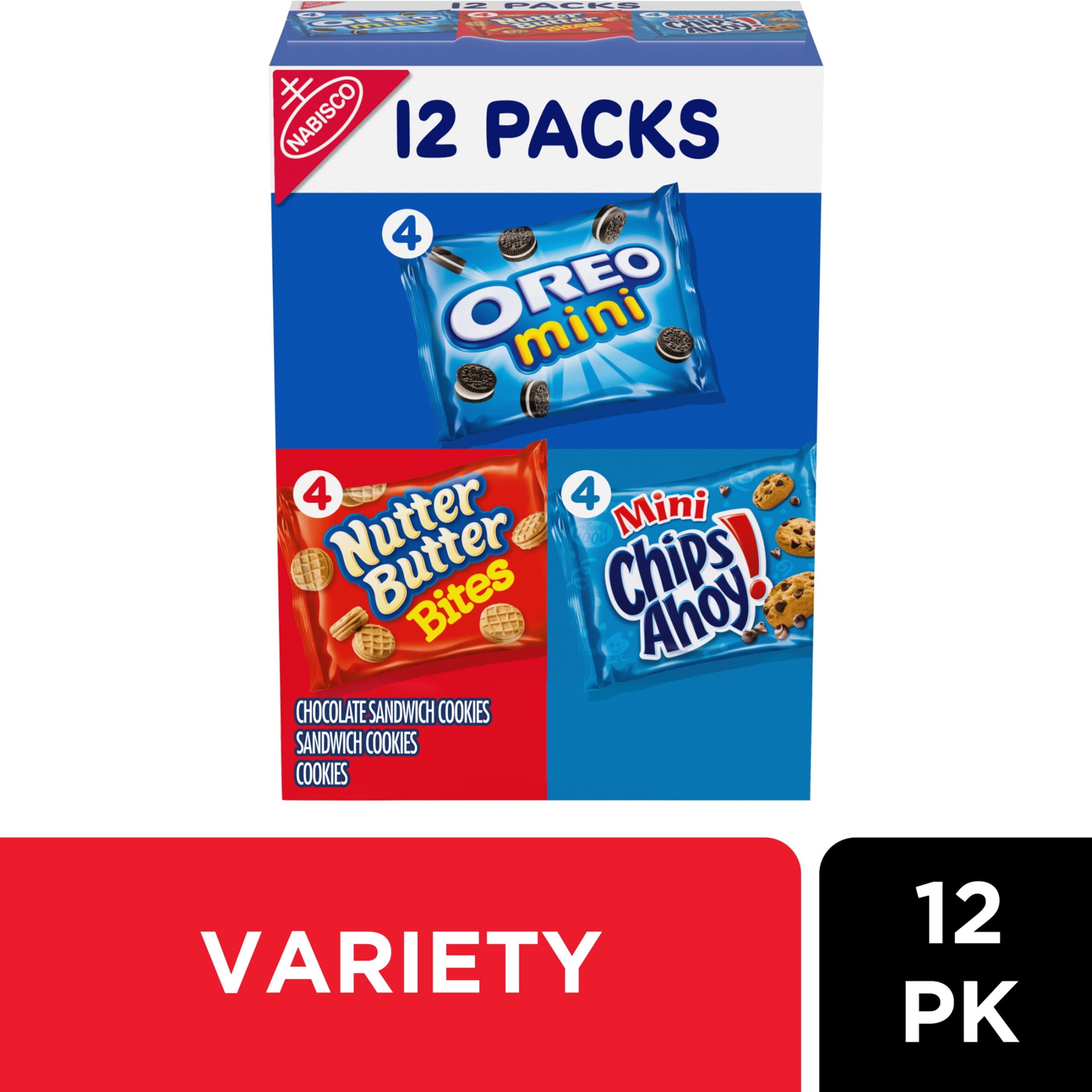 Nabisco Variety Pack Of Oreo Nutter Butter And Chips Ahoy Mini Cookies 12 School Snack Packs In