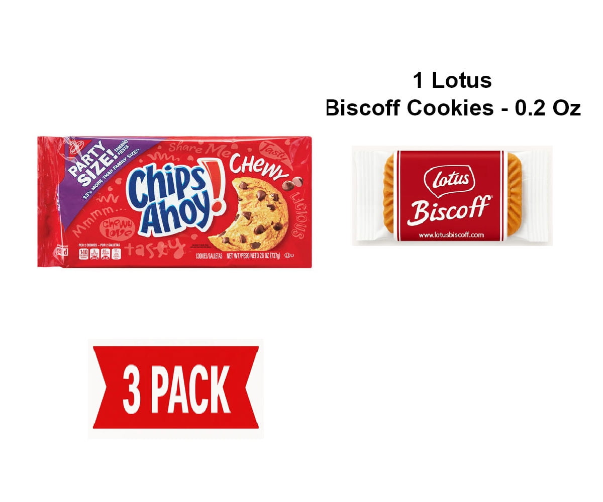 Nabisco Party Size Chewy Chips Ahoy Cookies, 26 oz - Pack of 3 & Lotus Biscoff Cookie - 0.2 Oz ...