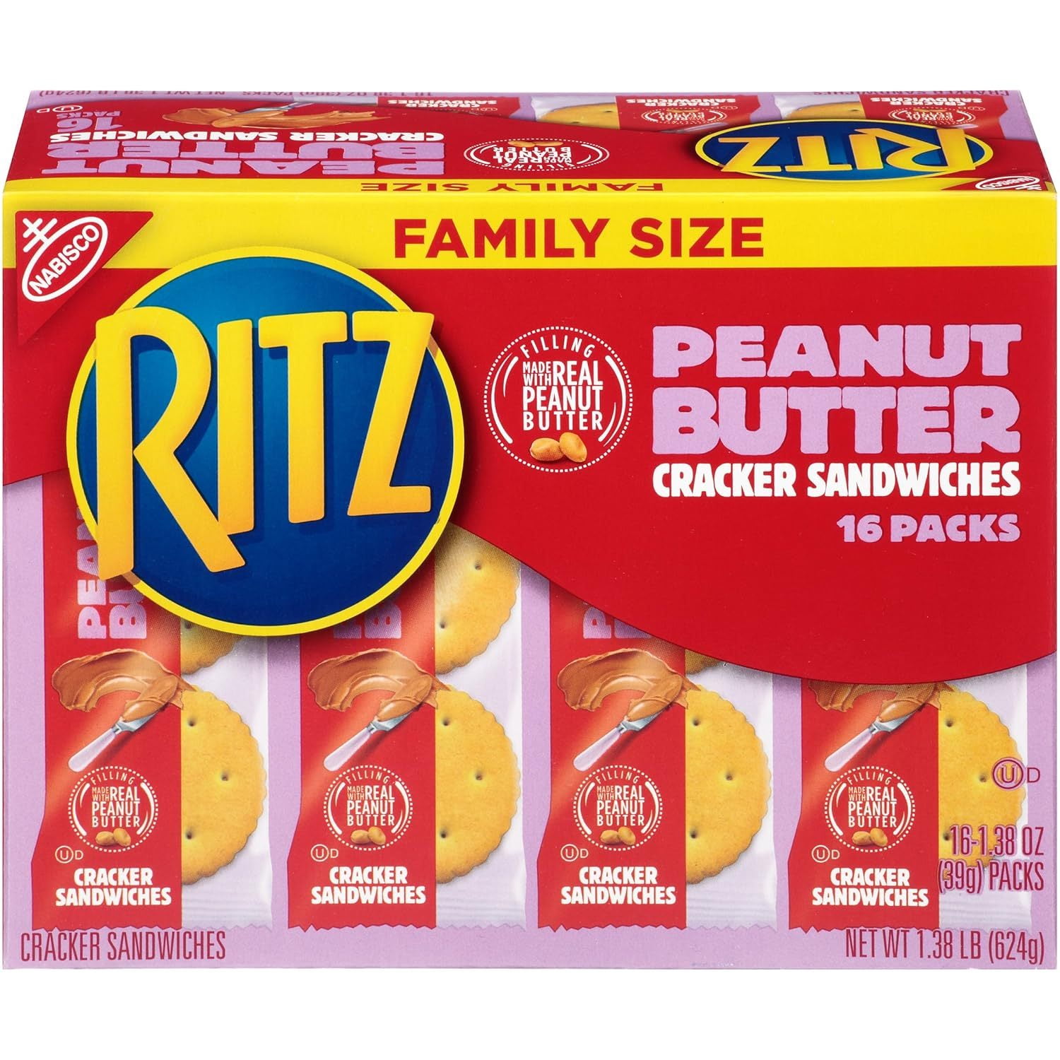Nabisco Ritz Peanut Butter Cracker Sandwiches Family Size, 1.38 Oz, 16 ...