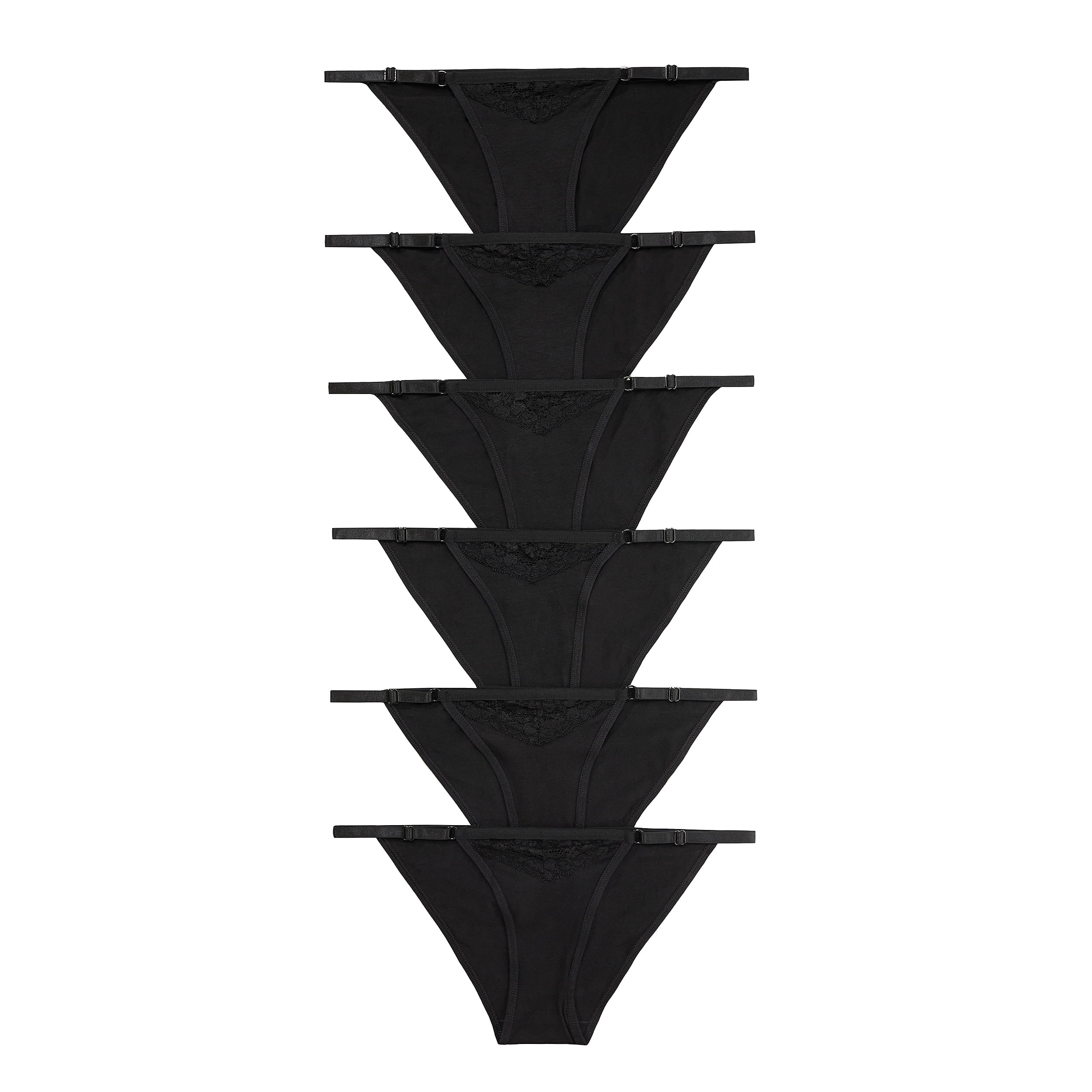 Nabtos Women’s Cotton Panties Black Set Floral Lace Adjustable Strap ...