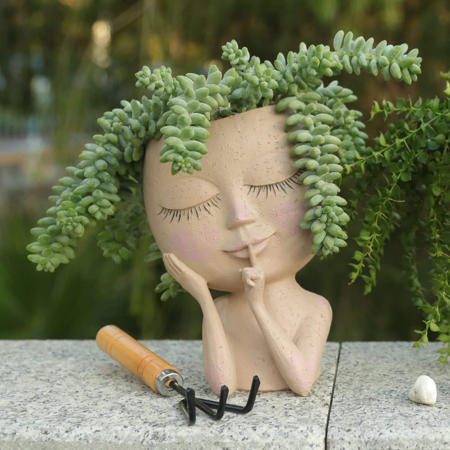 Nacams Unique Lady Face Planter Pot, Indoor Outdoor Resin Head Planter ...