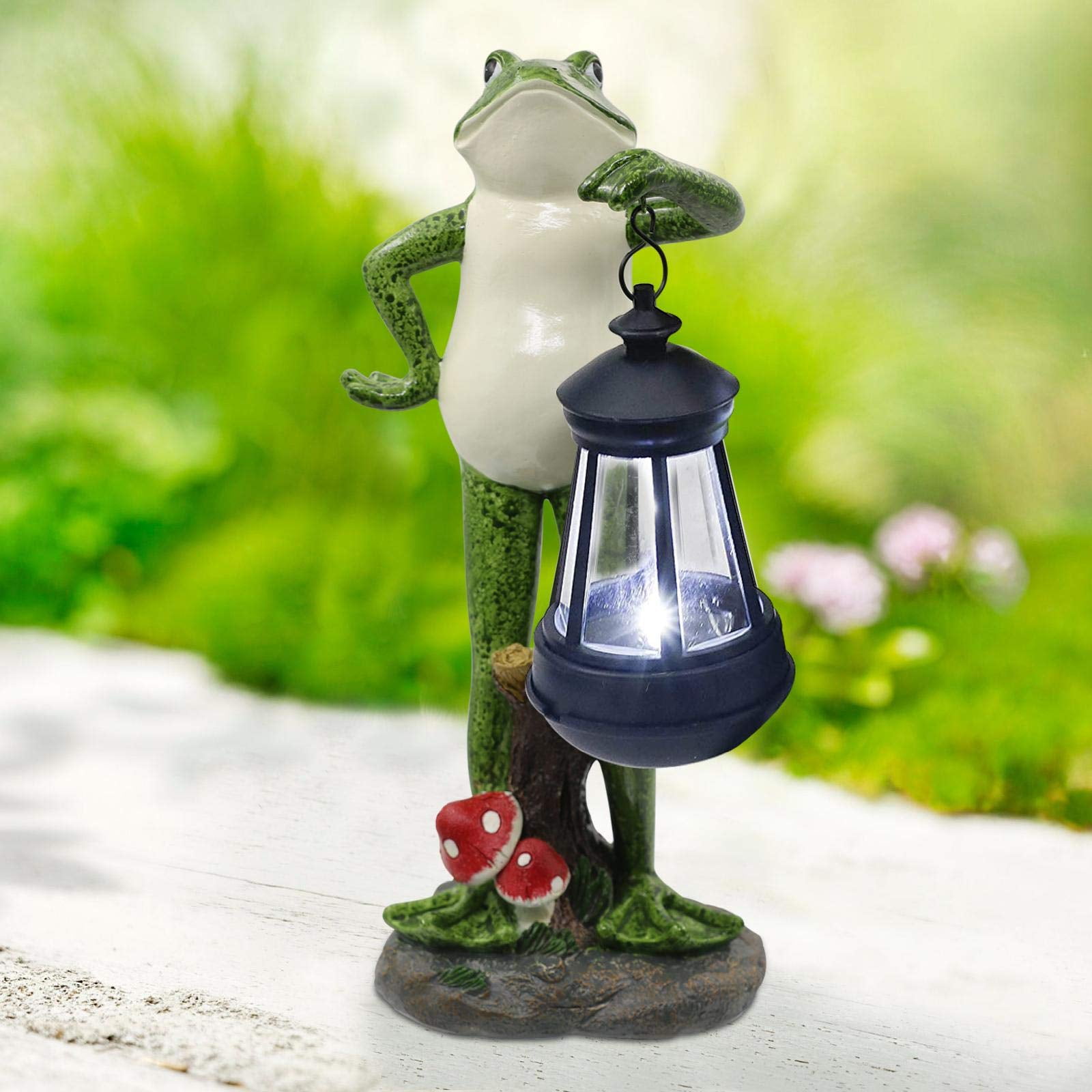 Nacome Solar Garden Statue of Frog Figurine with Solar Lantern-Outdoor ...