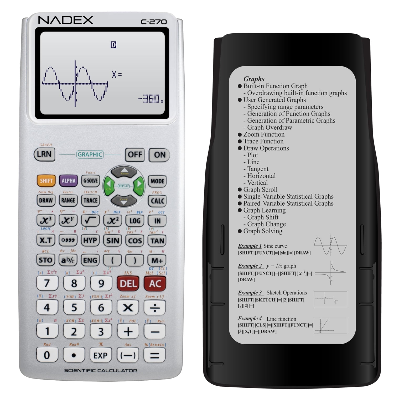 Nadex Coins C-270 Scientific Calculator with Black and White Graph Functions, Battery Powered ...