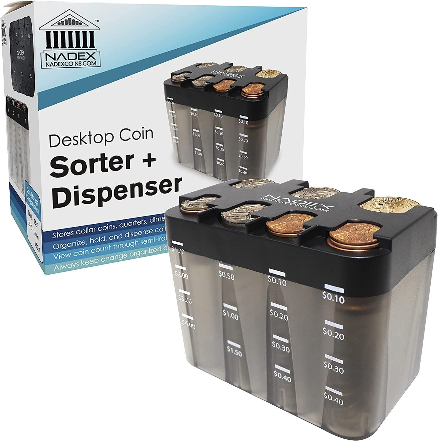 Nadex Desktop Coin Sorter/Dispenser - Sorts Dollars, Quarters, Dimes ...