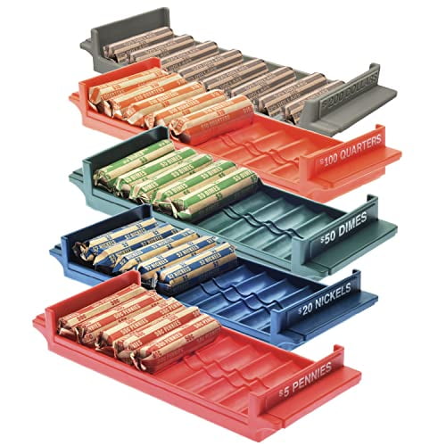Nadex Rolled Coin Storage Organizer 5 Tray Set with Ridges for Loose ...