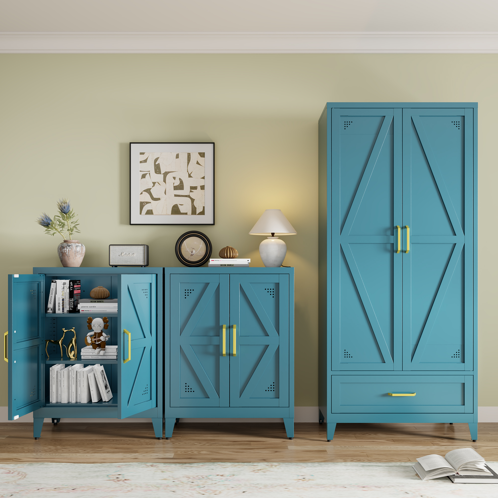 NadooLite Blue Metal Storage Cabinet with Adjustable Shelves, 2 Doors ...
