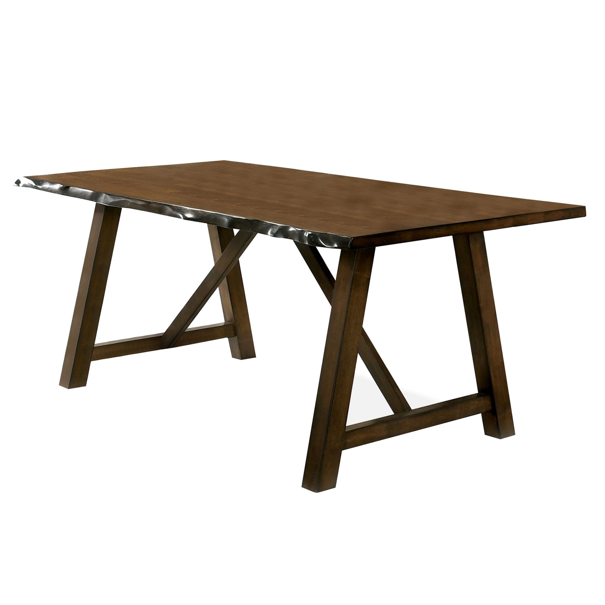 Naef 71 Inch Wood Dining Table, Walnut Brown, Live Edge Design, Angled ...