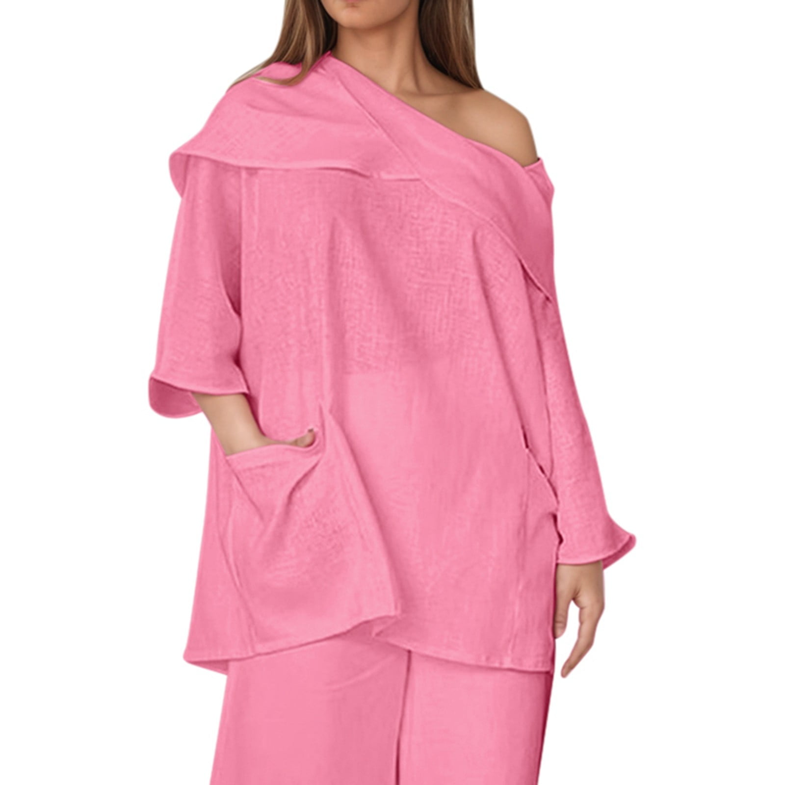 Nafuu Females Shirts Solid Color Irregular Collar A Plain Colored And ...