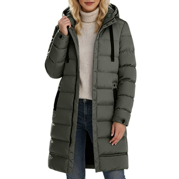 Nafuu Females Winter Coat Solid Color Heavy Duty Long Length Thermal ...