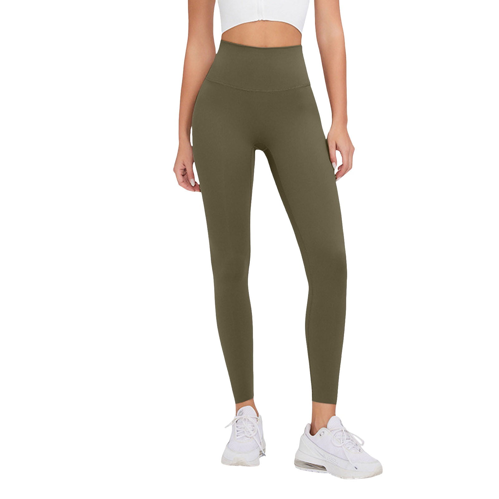 Nafuu Females Yoga Pants Solid Color High Waisted No See Through ...