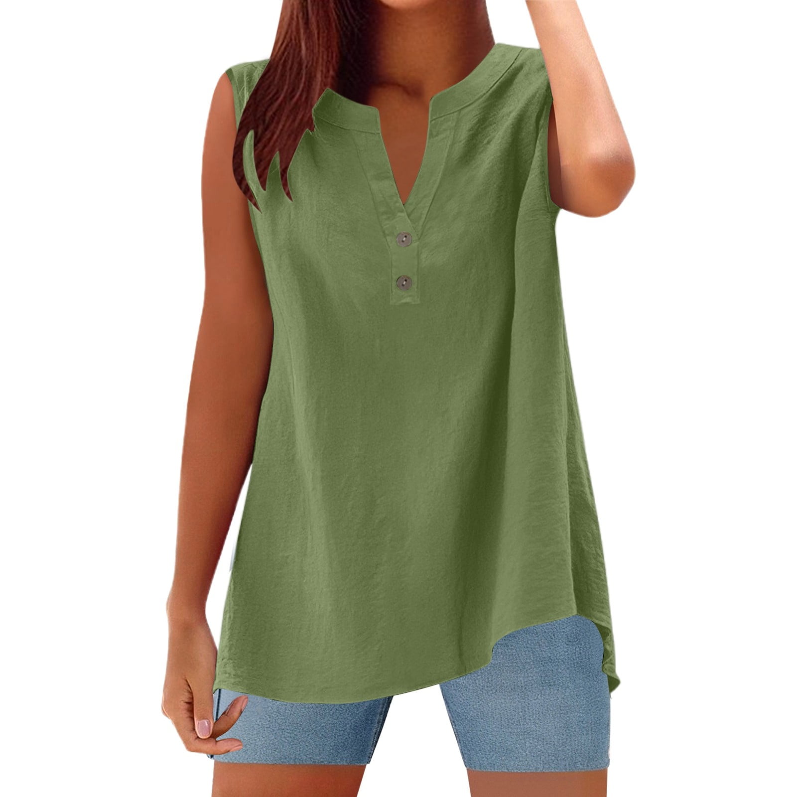 Nafuu Ladies Shirts Solid Color V-Neck Sleeveless For Casual Everyday ...