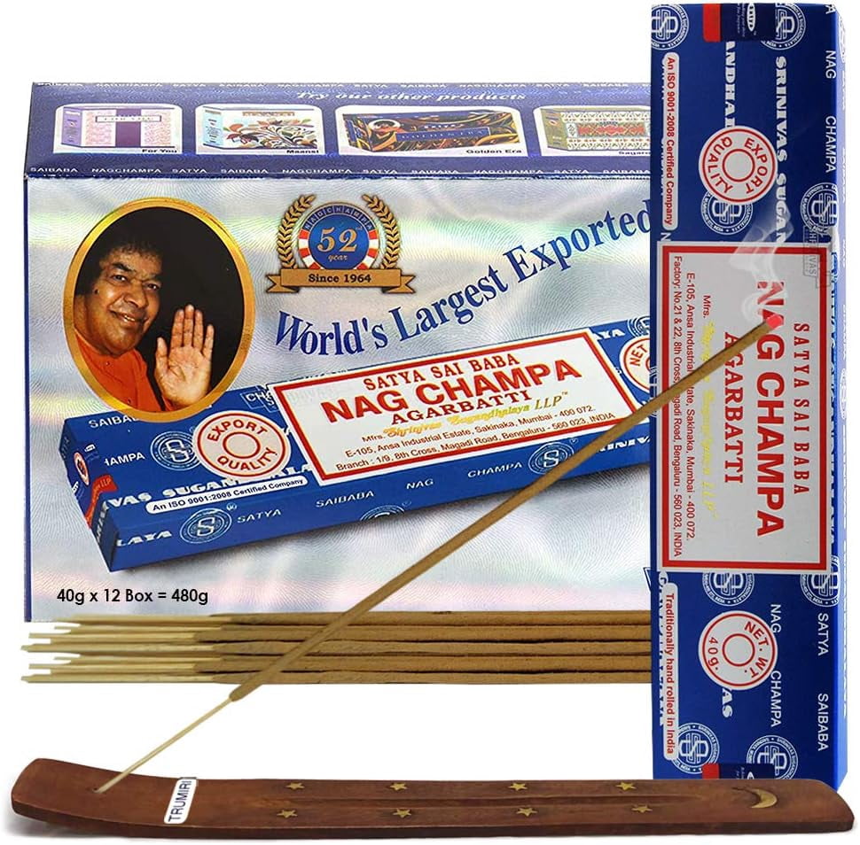 Nag Champa Incense Sticks 40g x 12 and Incense Stick Holder Bundle ...